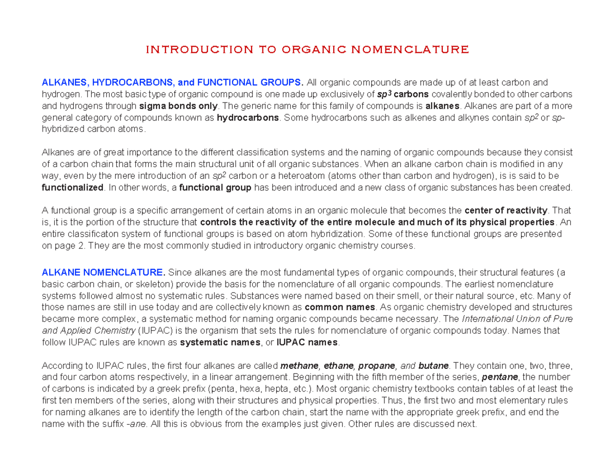 Organic Nomenclature and Functional Groups in Organic Chemistry - Studocu