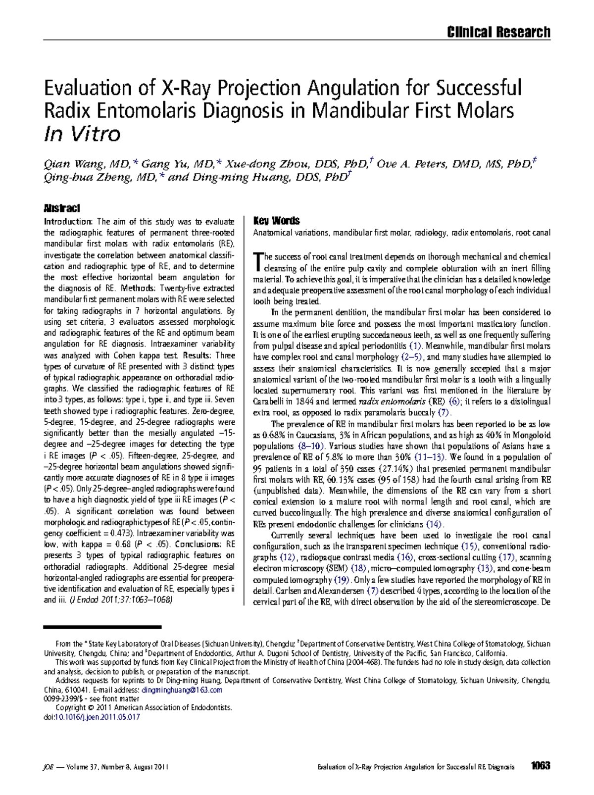 Clinical Research on Radix Entomolaris Diagnosis in Mandibular Molars ...