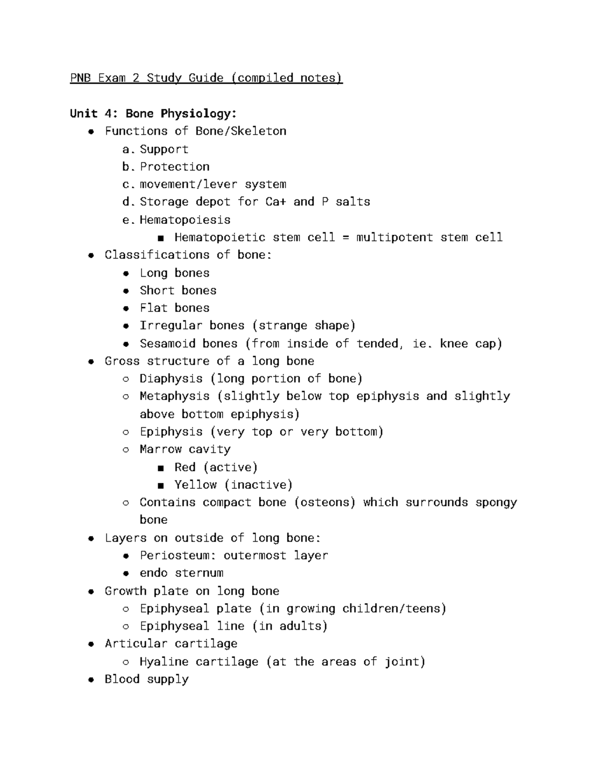 PNB Exam 2 Study Guide: Key Concepts in Muscle & Bone Physiology - Studocu