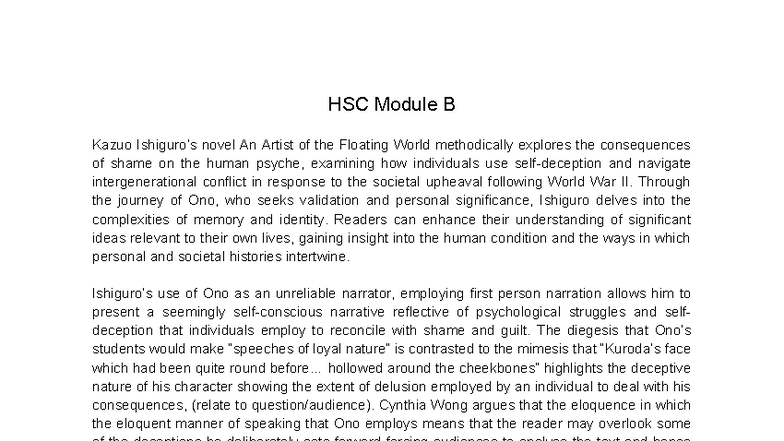 HSC Module B - Kazuo Ishiguro's An Artist of the Floating World Essay ...