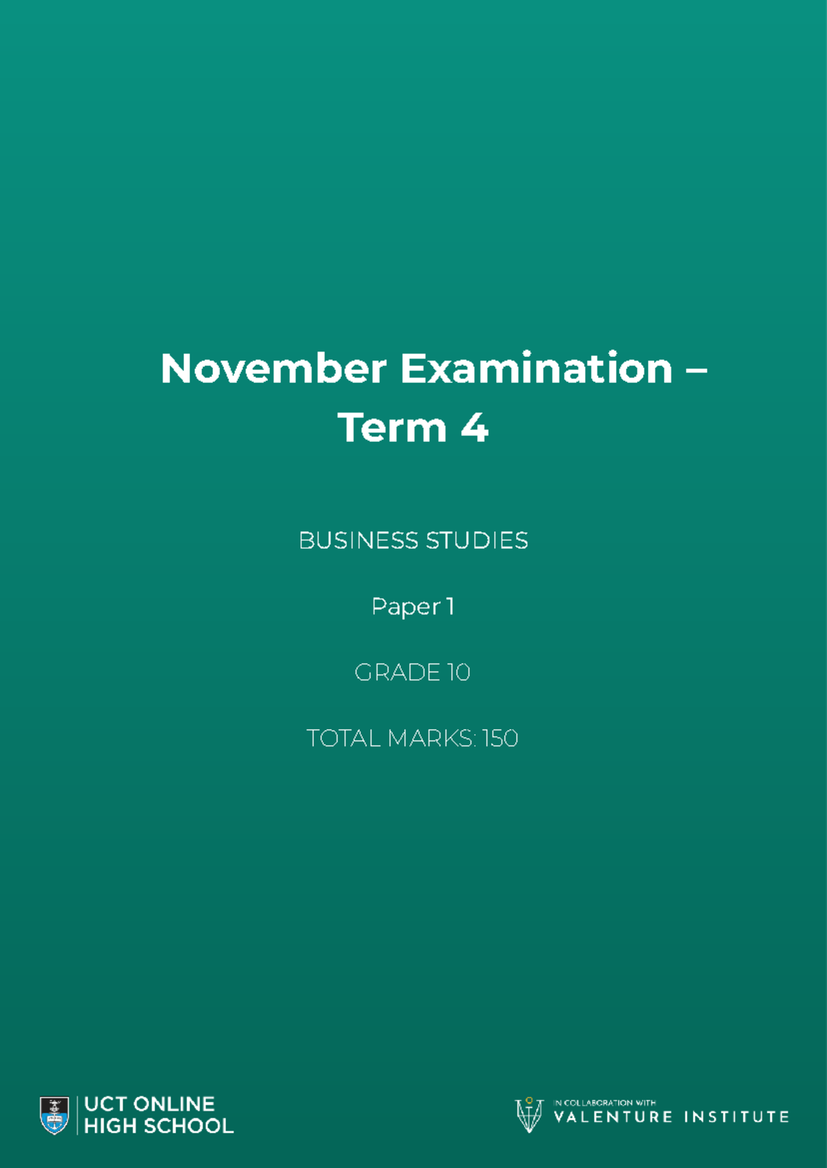 G10 Business Studies Term 4 November Exam Question Paper 1 Guide - Studocu