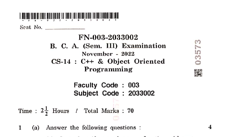 BCA 003: Sem Exam Nov 2022 - Object Oriented Programming Notes - Studocu