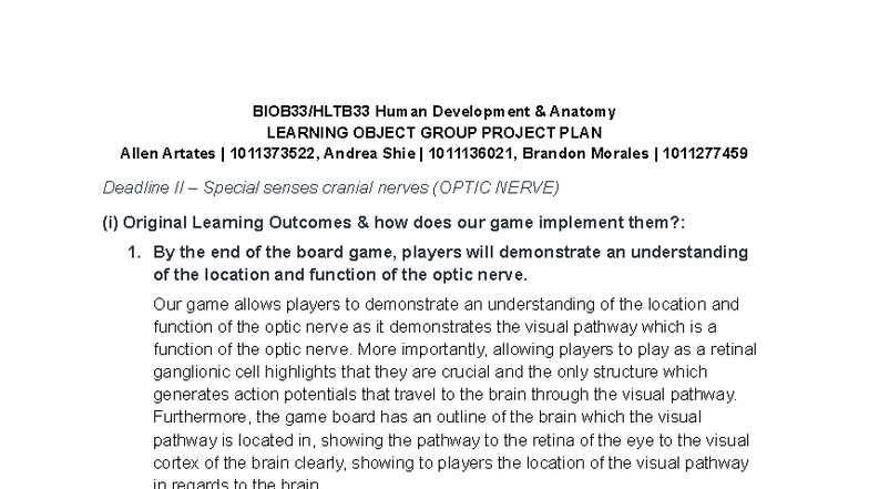 BIOB33 HLTB33 Human Development & Anatomy: Optic Nerve Game Project ...