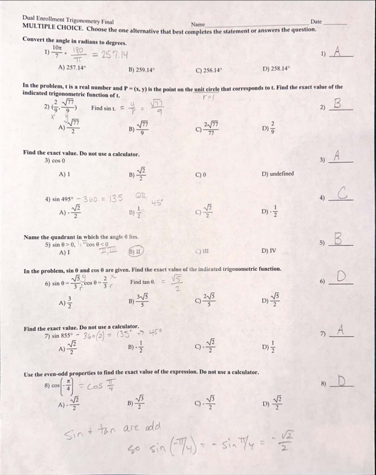 College Trig (MATH 101) final exam review questions and answers - Studocu