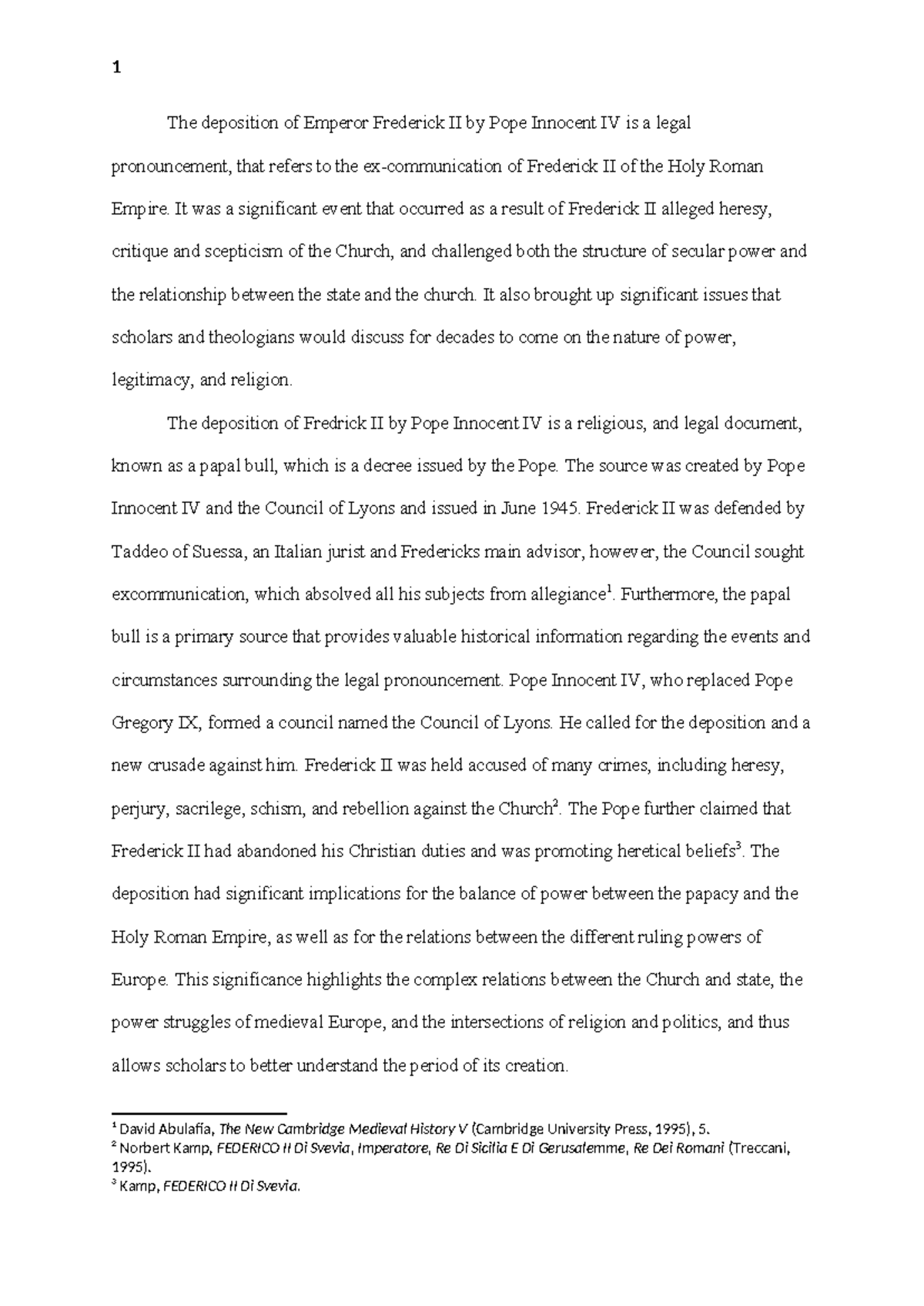 MHIS1001 Essay Notes: The Deposition of Emperor Frederick II - Studocu