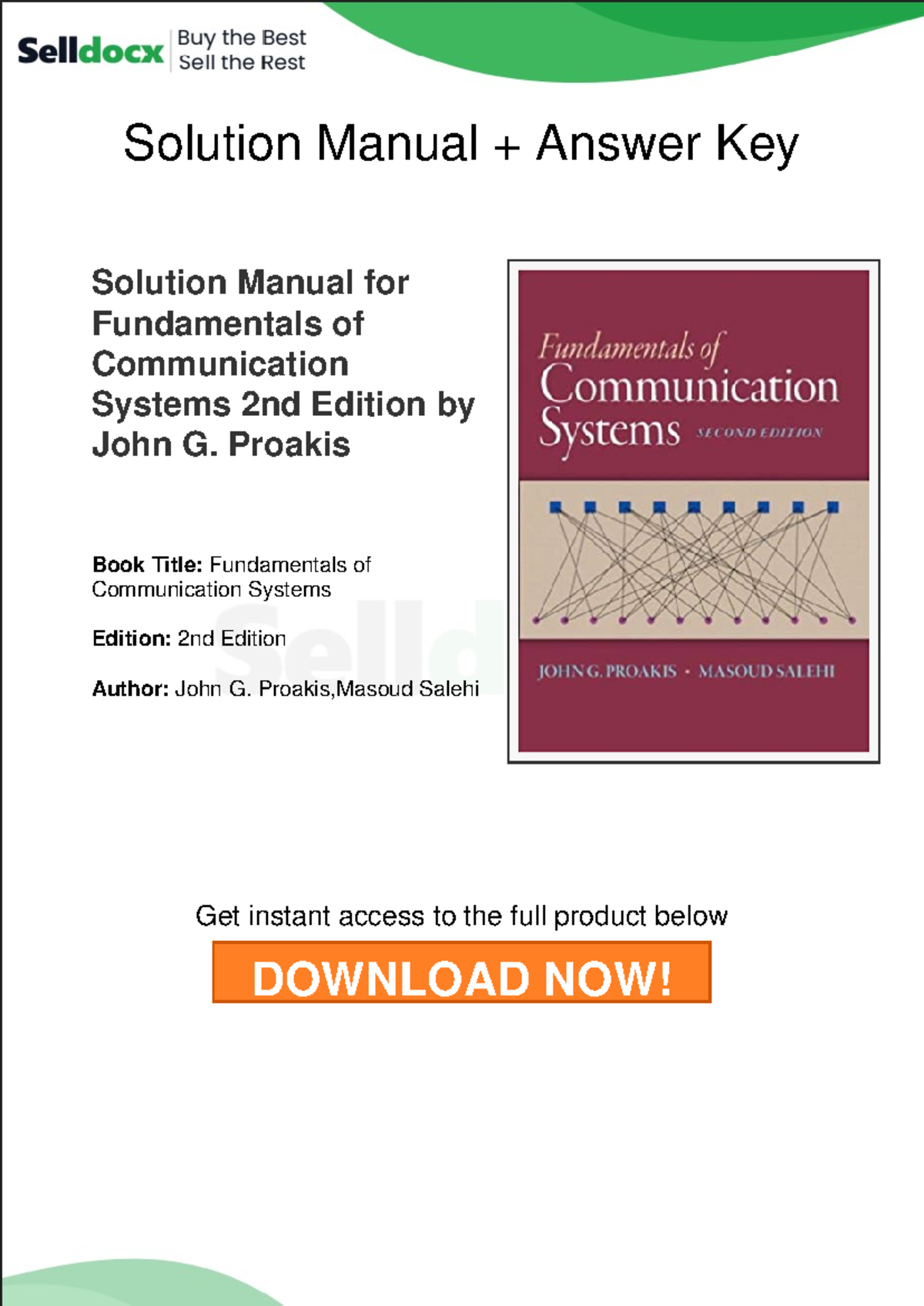 Solution Manual for Fundamentals of Communication Systems (2nd Ed ...