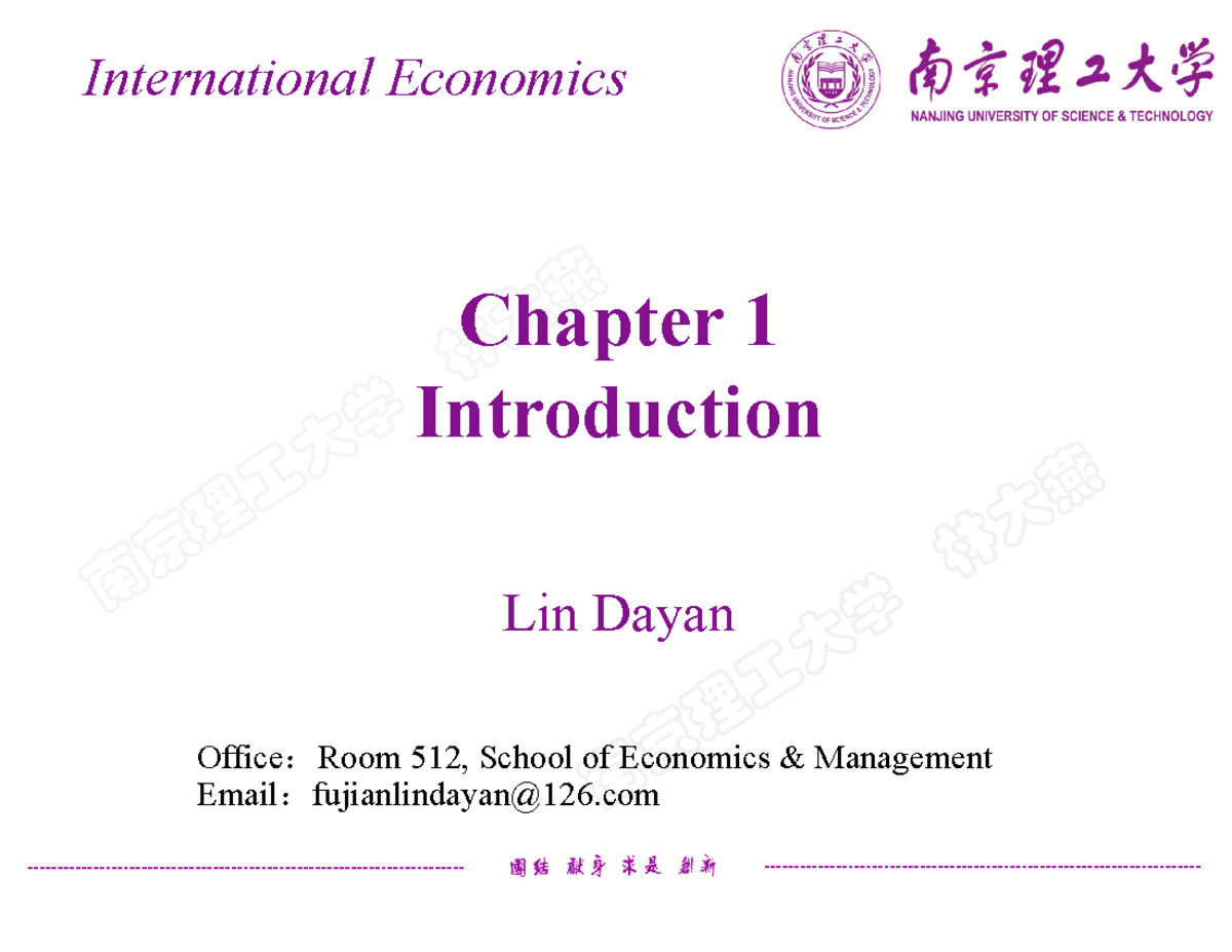 International Economics 512: Chapter 1 - Introduction to Trade ...