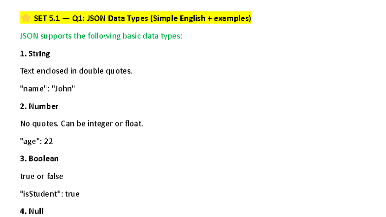 SET 5.1 & 5.2: JSON Data Types & Schema - Prev Year QnA - Studocu