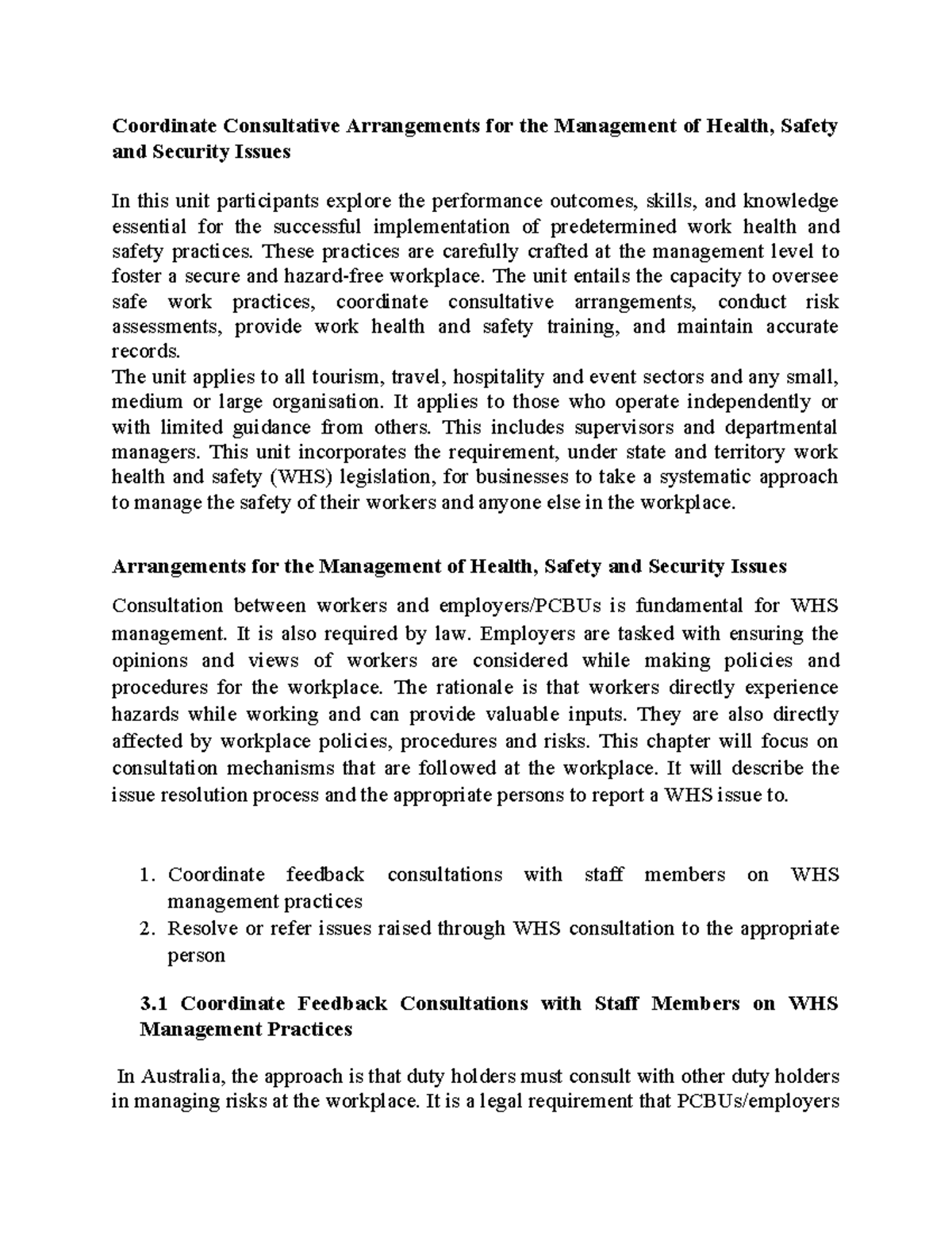 WHS Coordination: Chapter 3 - Consultative Arrangements & Issue ...