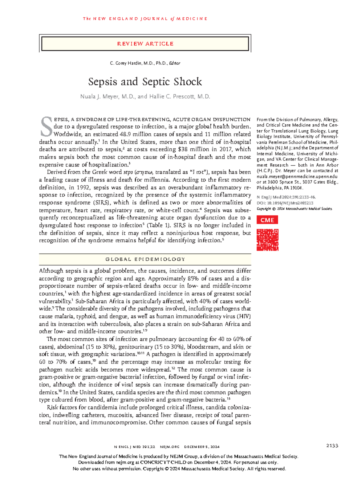 Sepsis and Septic Shock: Insights from NEJM 2024 Review Article - Studocu