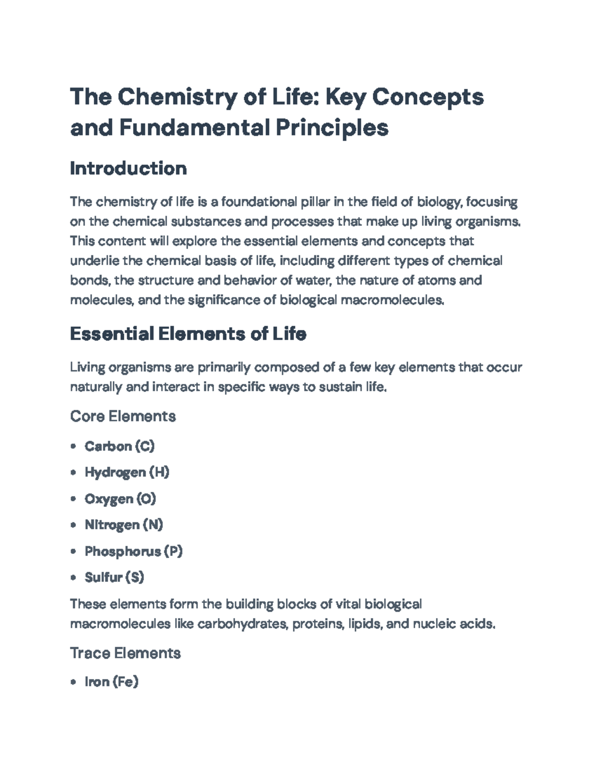 Chemistry of Life: Key Concepts & Principles for Biology (BIO101) - Studocu