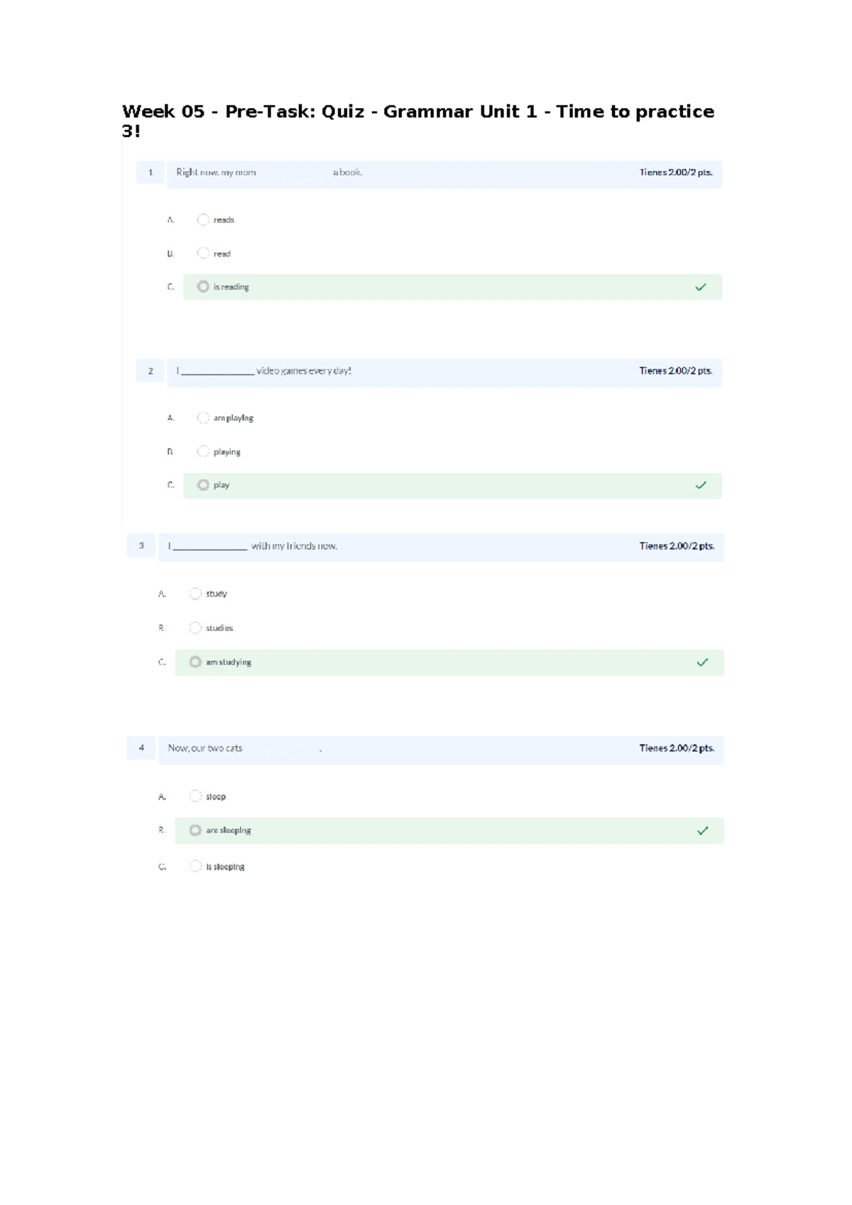 Week 05 - Grammar Unit 1 Pre-Task Quiz Notes - Studocu