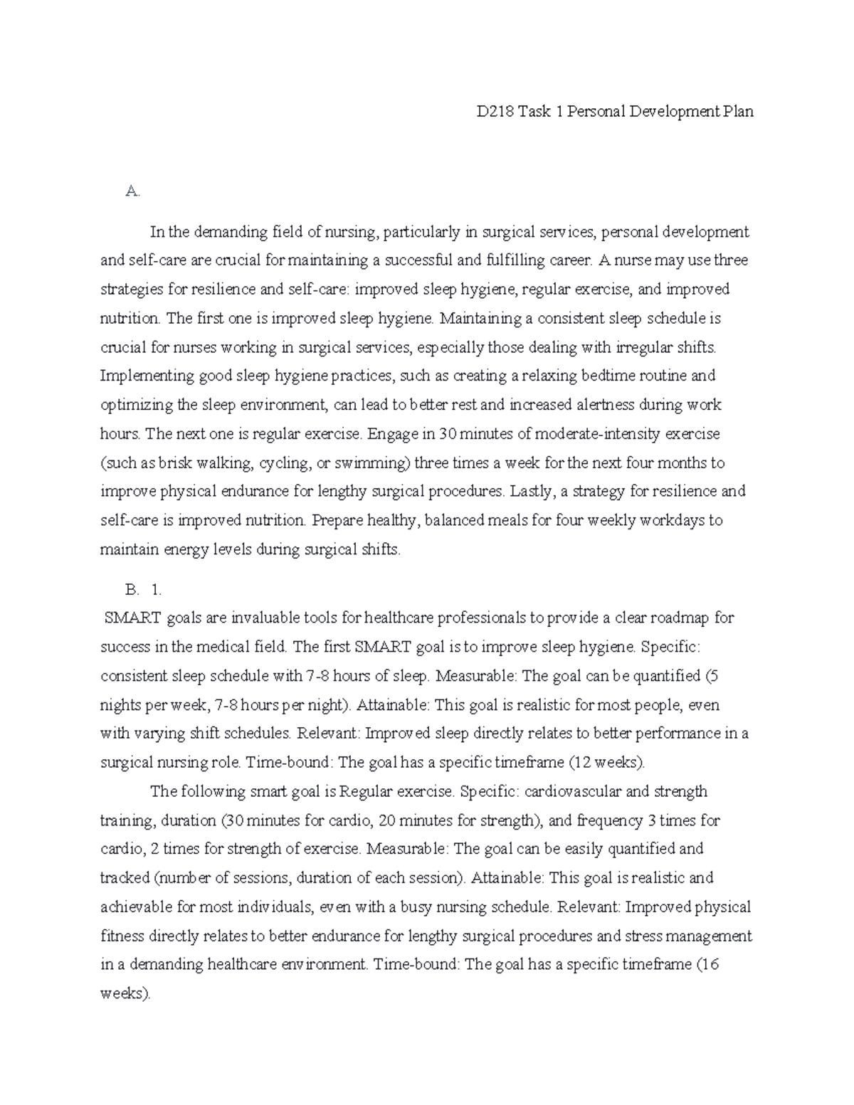 Task 1 Personal Development Plan - In the demanding field of nursing ...