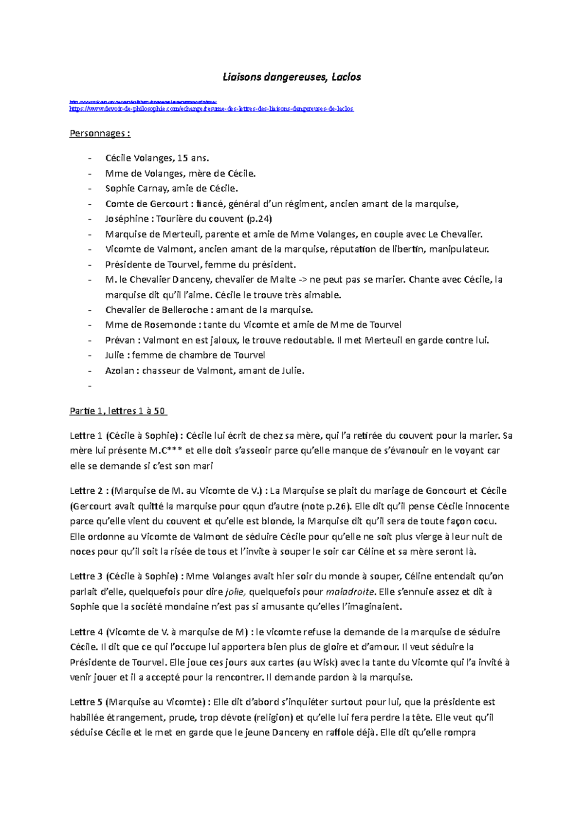 Résumé détaillé de "Liaisons dangereuses" - Analyse des personnages et ...