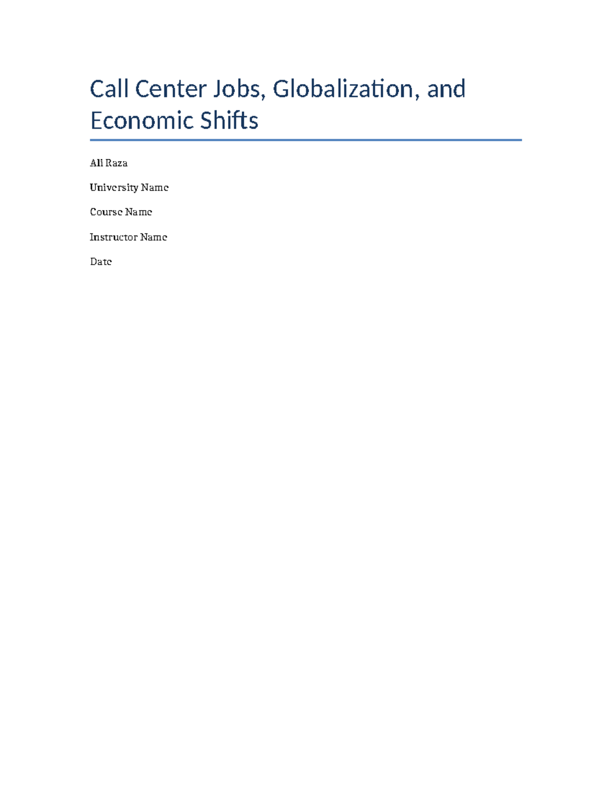 Call Center Globalization: Economic Shifts and Job Impacts (APA7) - Studocu