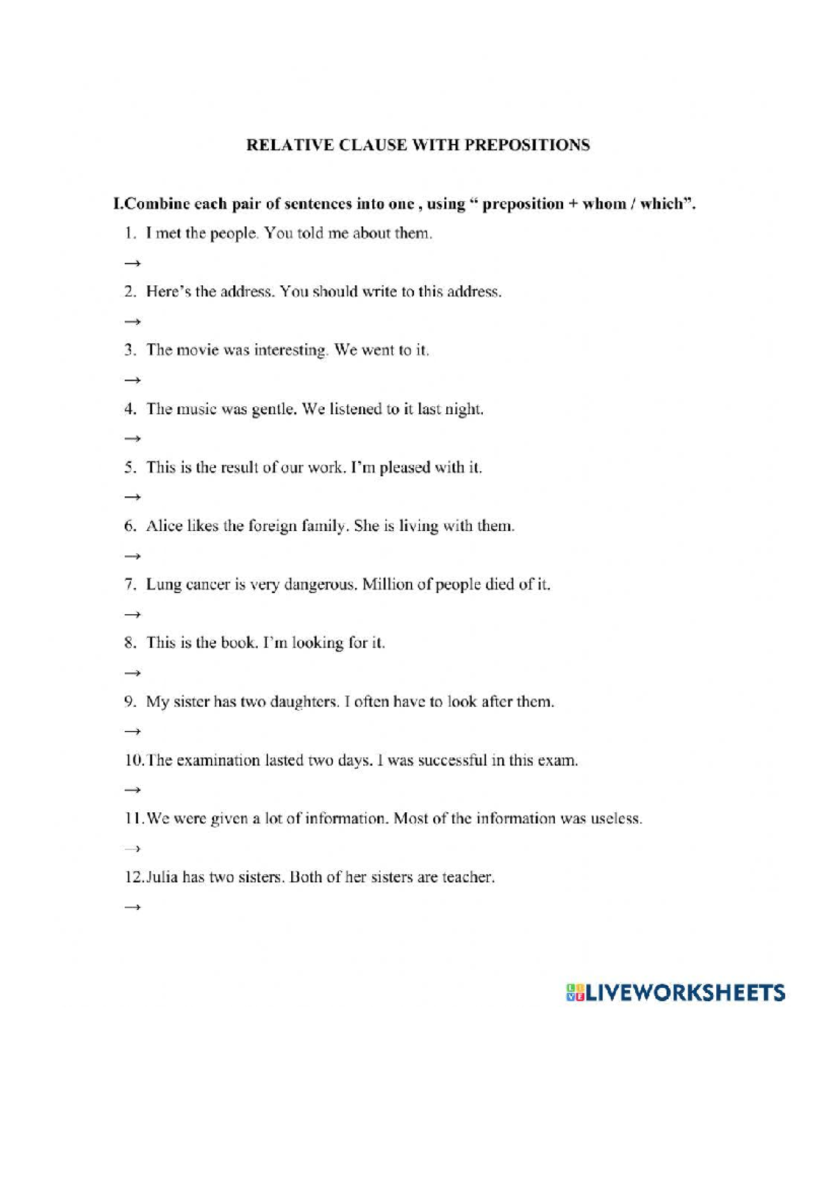 Worksheet 1882435 - Further practice for relative clause - RELATIVE ...