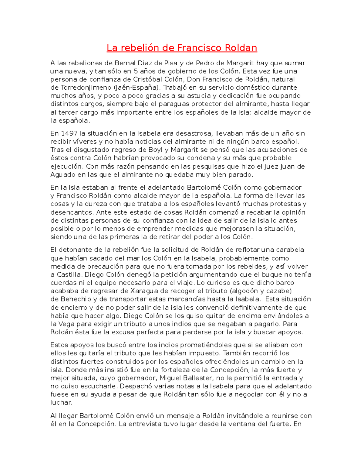 La Rebelión de Francisco Roldán: Contexto y Consecuencias - Studocu