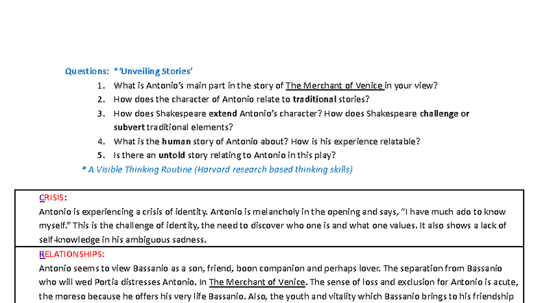 HSC English: The Merchant of Venice - Antonio Character Analysis Cheat ...