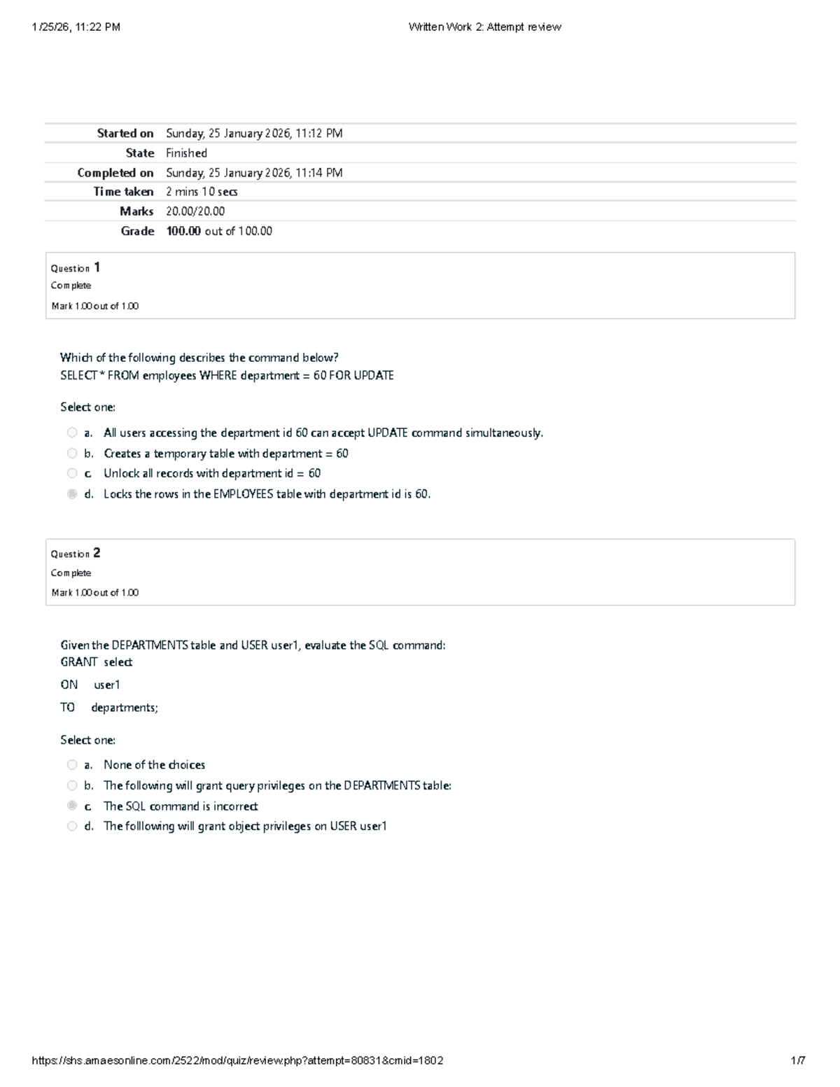 Written Work 2: Attempt Review for Programming (Course Code: 11:22 PM ...