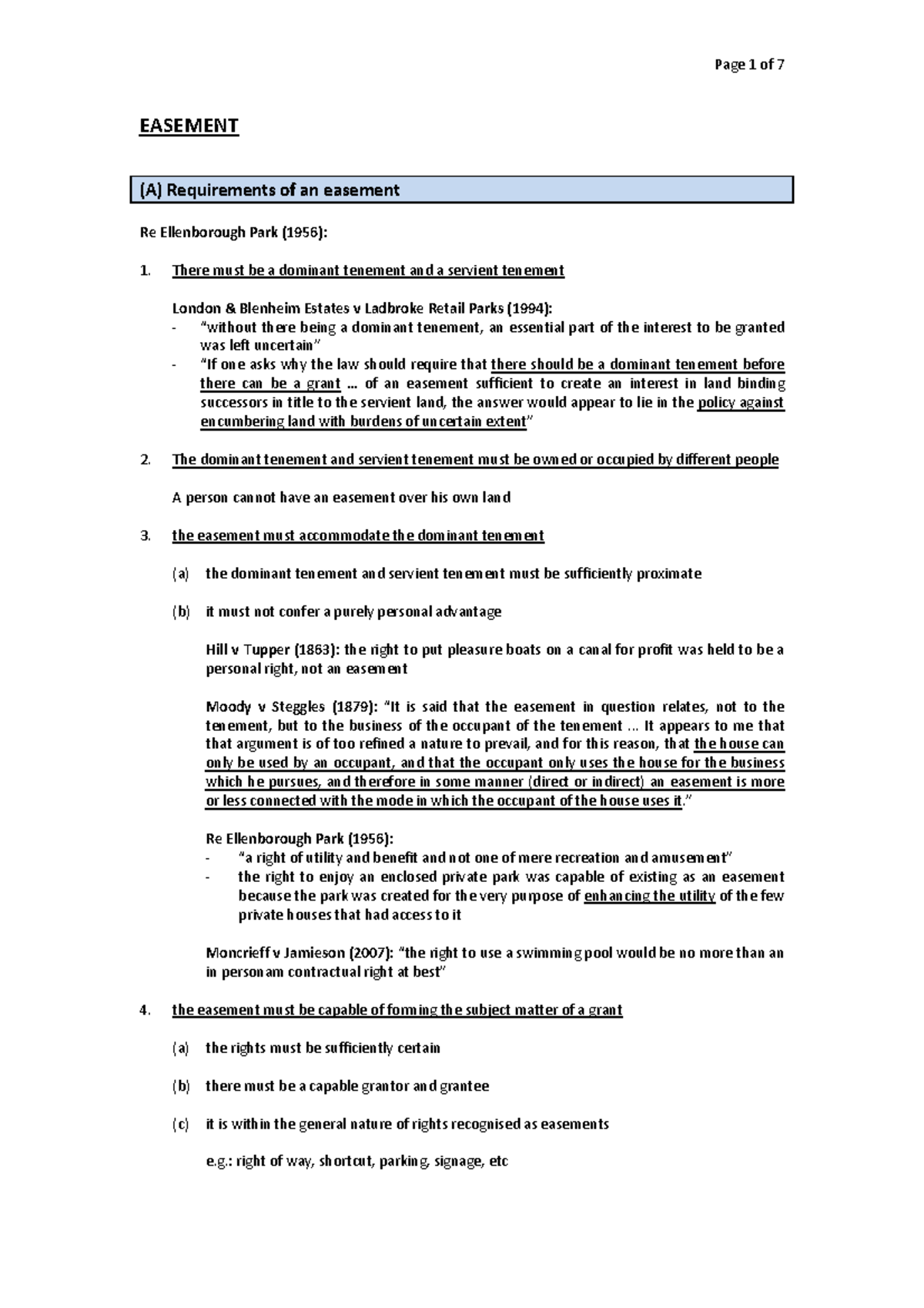 EASEMENT (LAW 101): Key Requirements and Case Summaries - Studocu