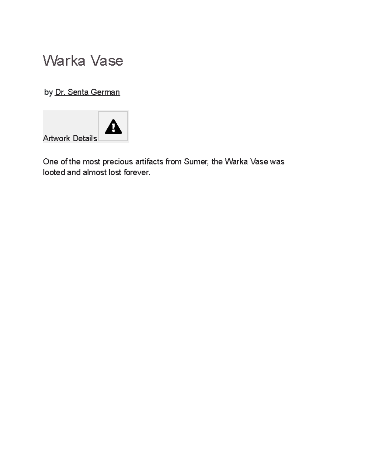 Warka Vase: Analysis of a Key Mesopotamian Artifact - Studocu
