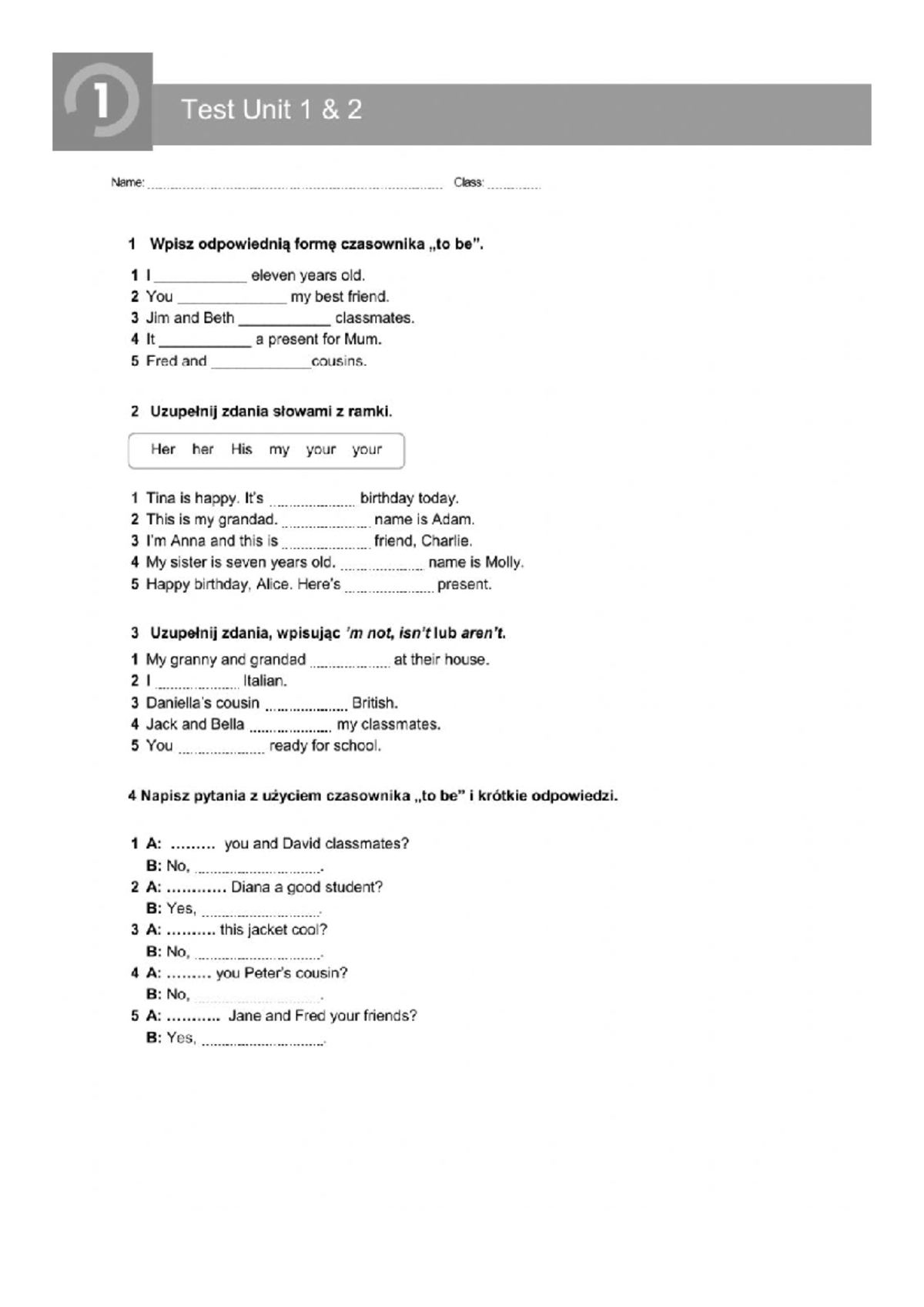 English Class A1 Unit 1 - Test and Exercises for Beginners - Studocu