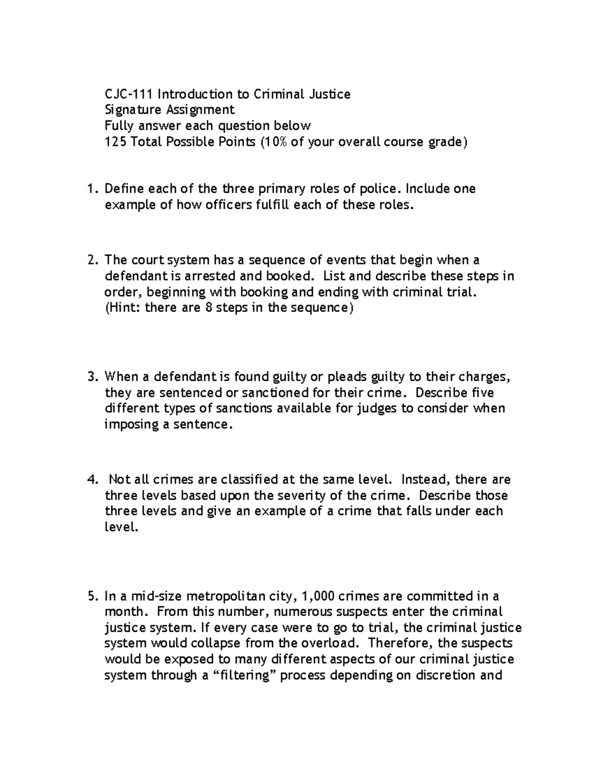CJC 111 Signature Assignment: Understanding Criminal Justice Processes ...