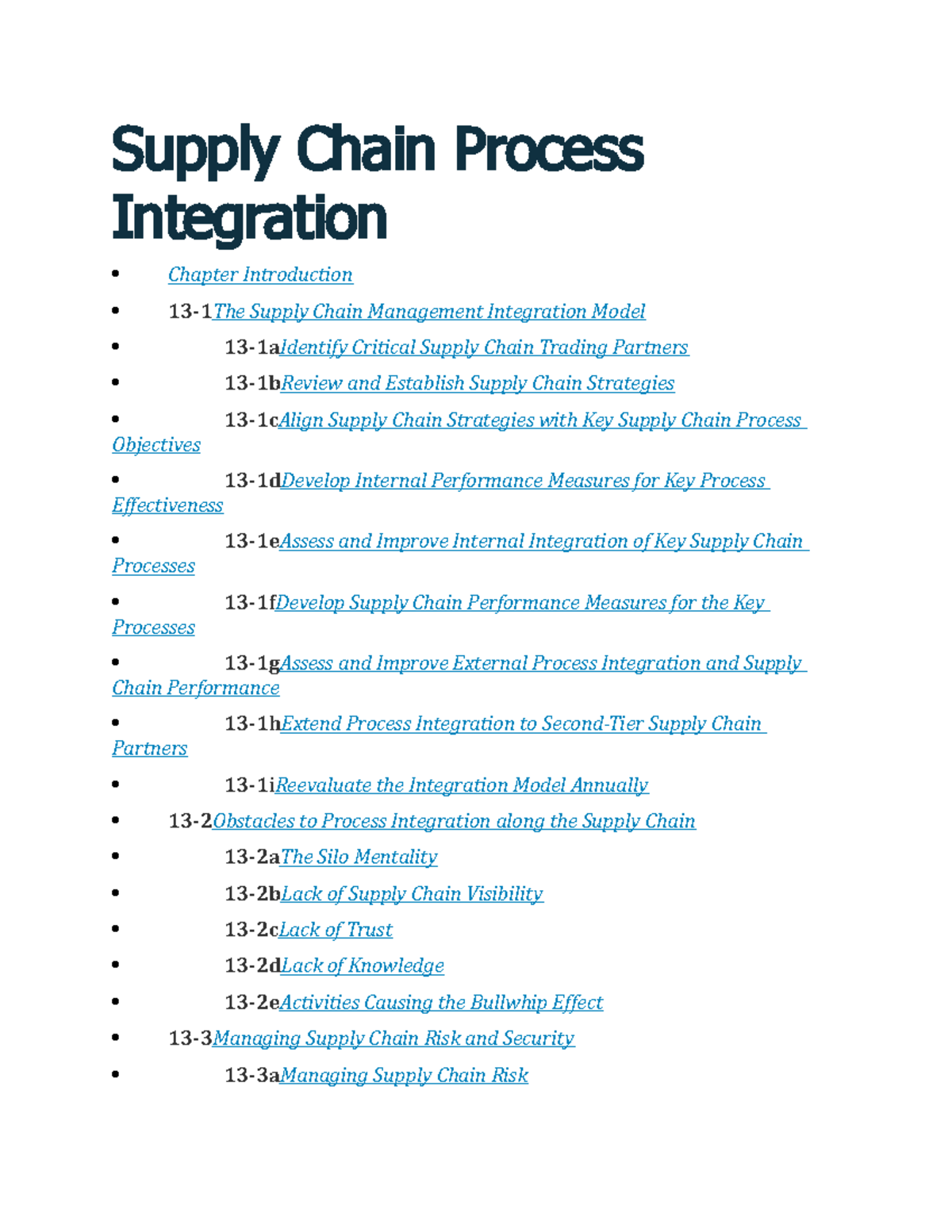 CH 13 - Supply Chain Management Integration Model Notes - Studocu