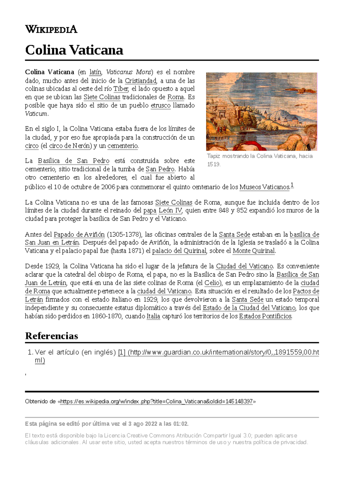 Colina Vaticana: Historia y Significado en el Contexto de Roma - Studocu