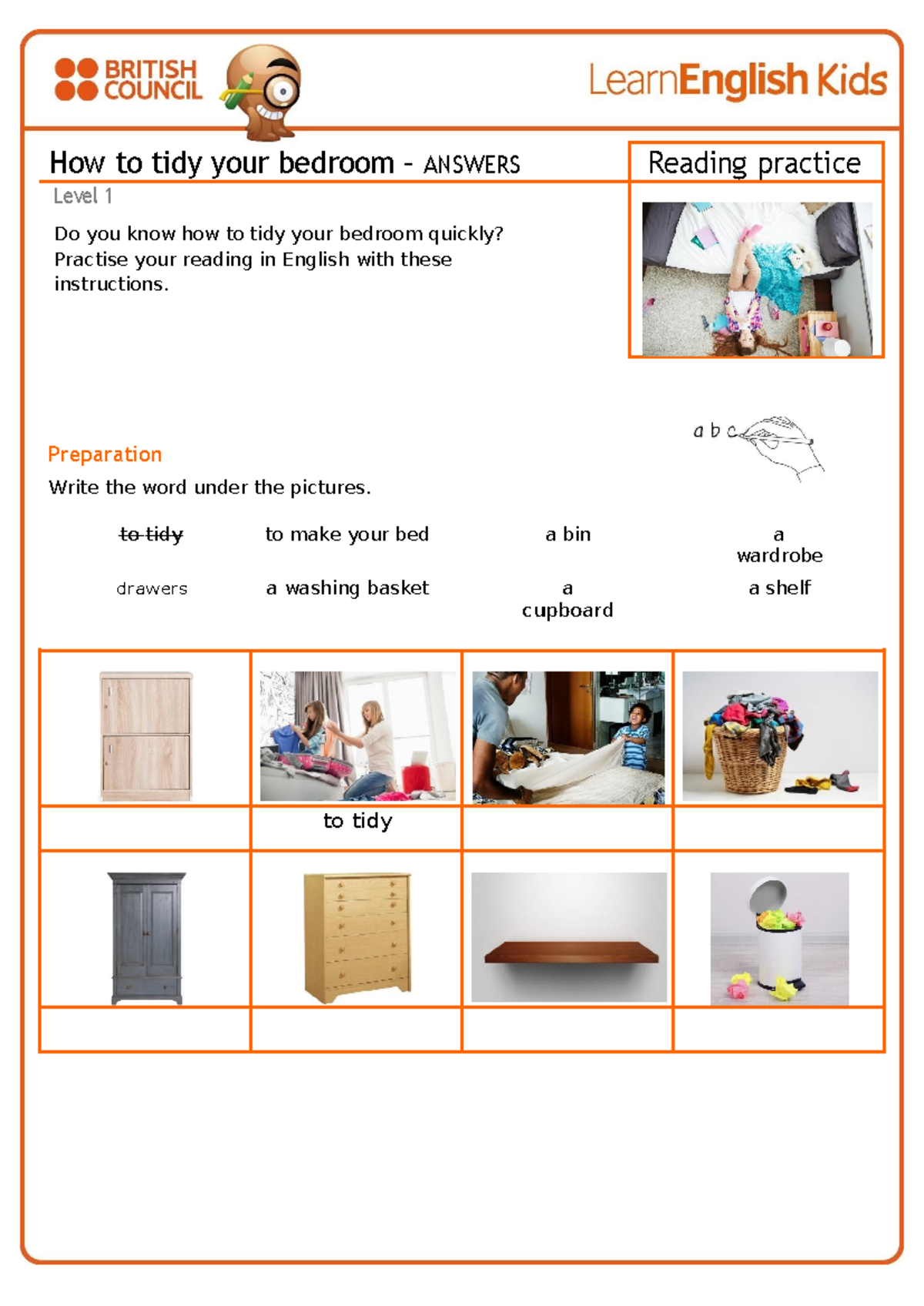 WORD Reading Practice: How to Tidy Your Bedroom - Level 1 - Studocu