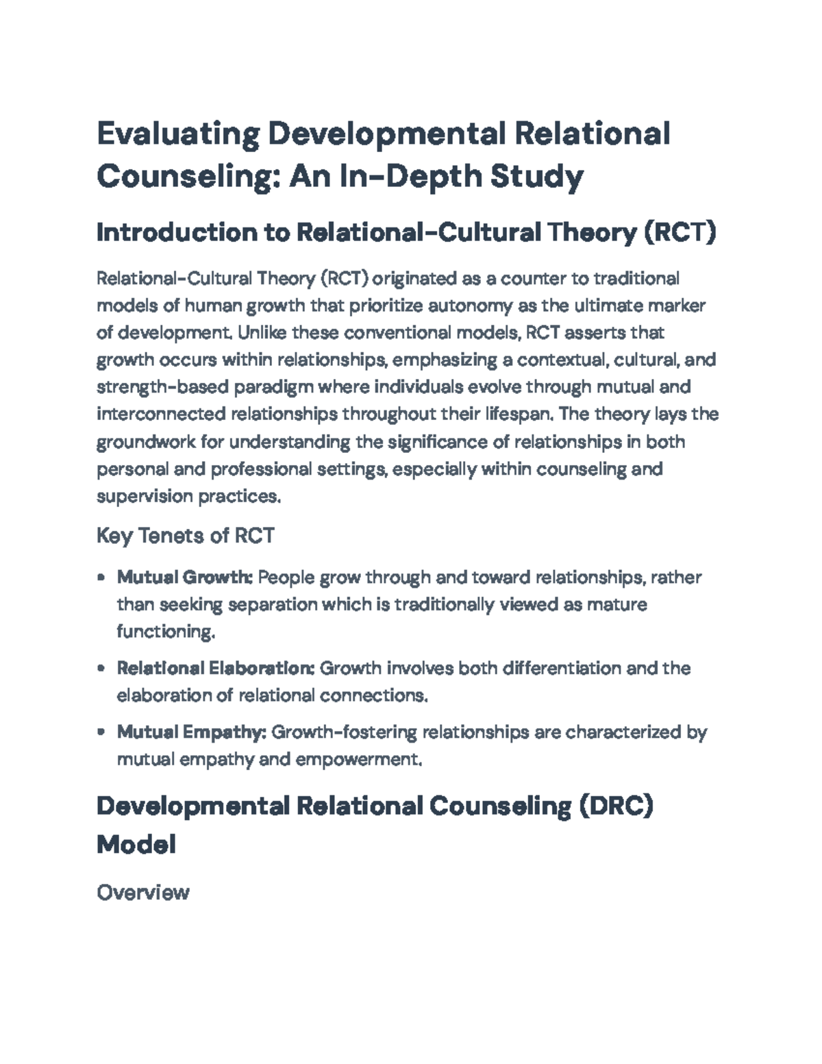 Developmental Relational Counseling (DRC) Framework: Supervision ...