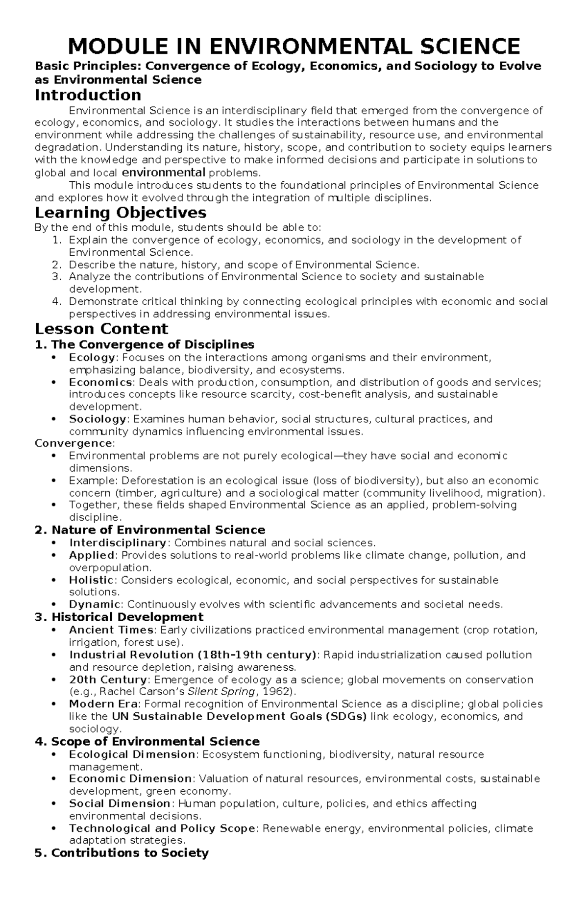 ENV 101: Intro to Environmental Science - Principles & Convergence ...