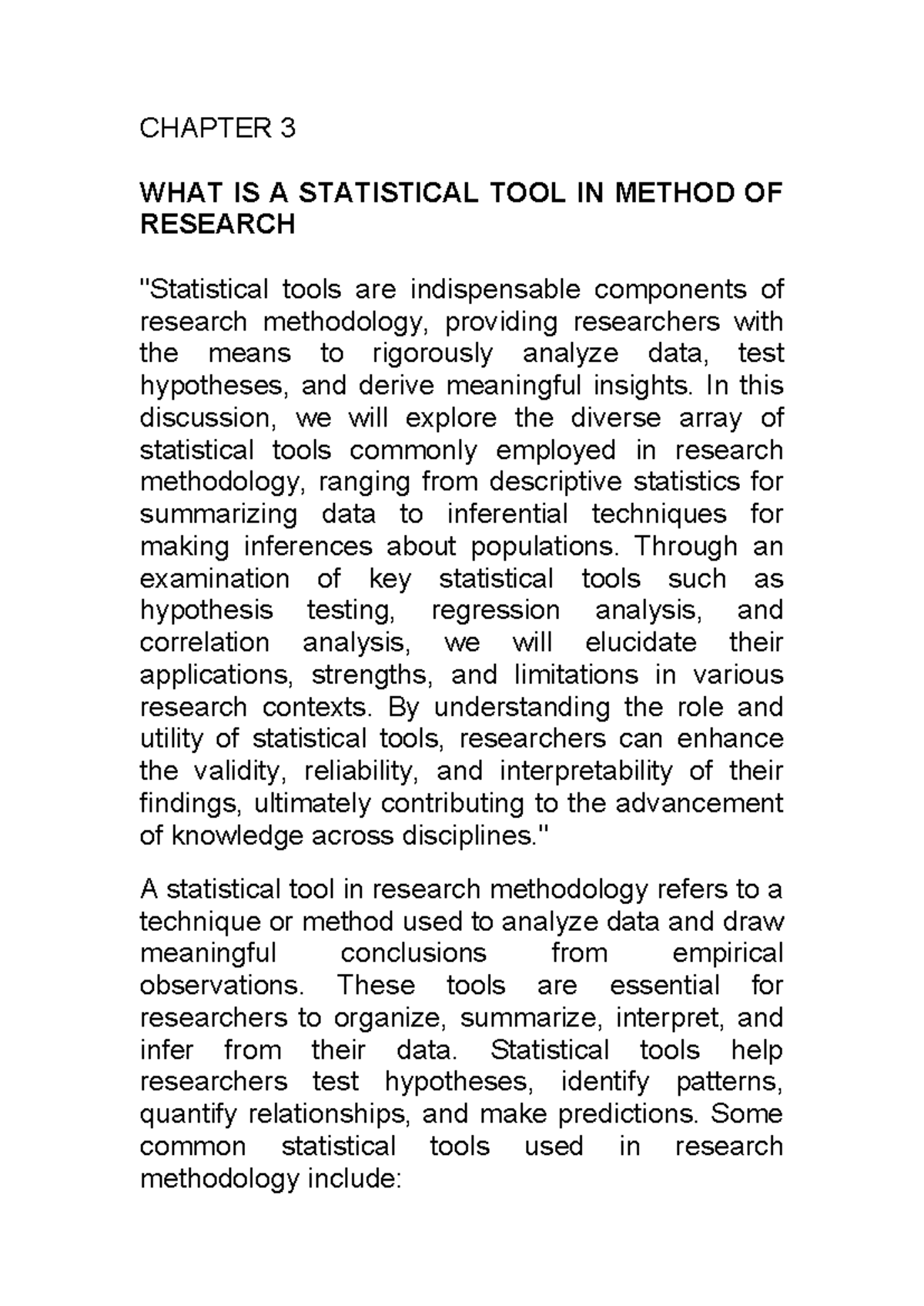 EDUC 210 Chapter 3: Statistical Tools in Research Methodology - Studocu