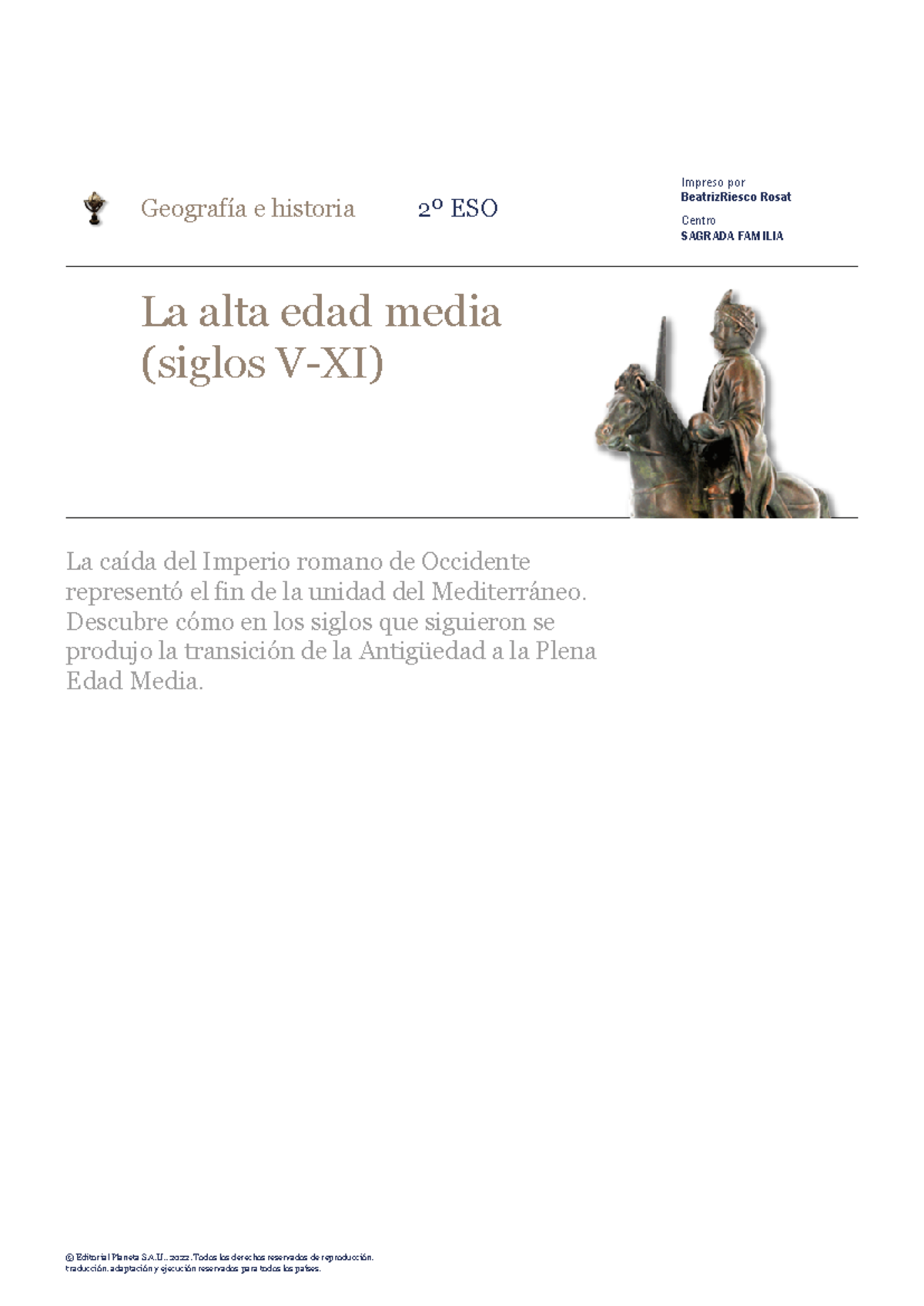 La Alta Edad Media: Transiciones y Cambios (siglos V-XI) - Studocu