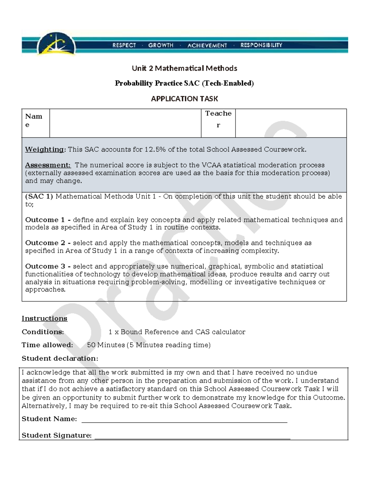 2025 Unit 2 MM - Probability Practice SAC Application Task - Studocu