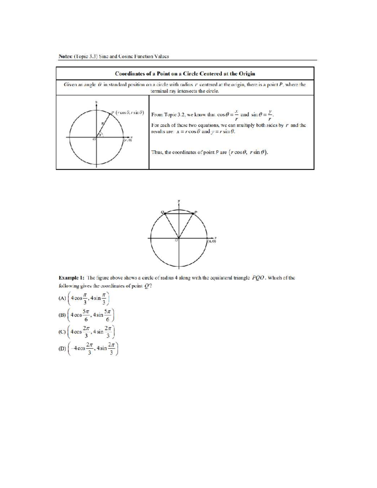 AP Precalc 3.3: Sine & Cosine Function Values Notes - Studocu