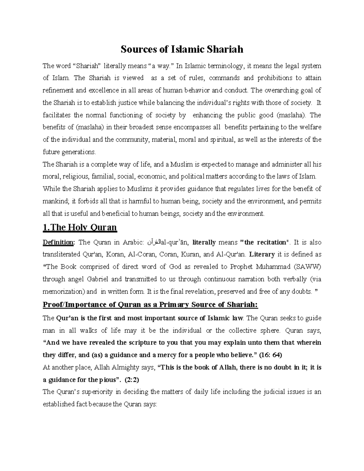 Sources of Shariah: Teacher's Notes on Islamic Law Principles - Studocu