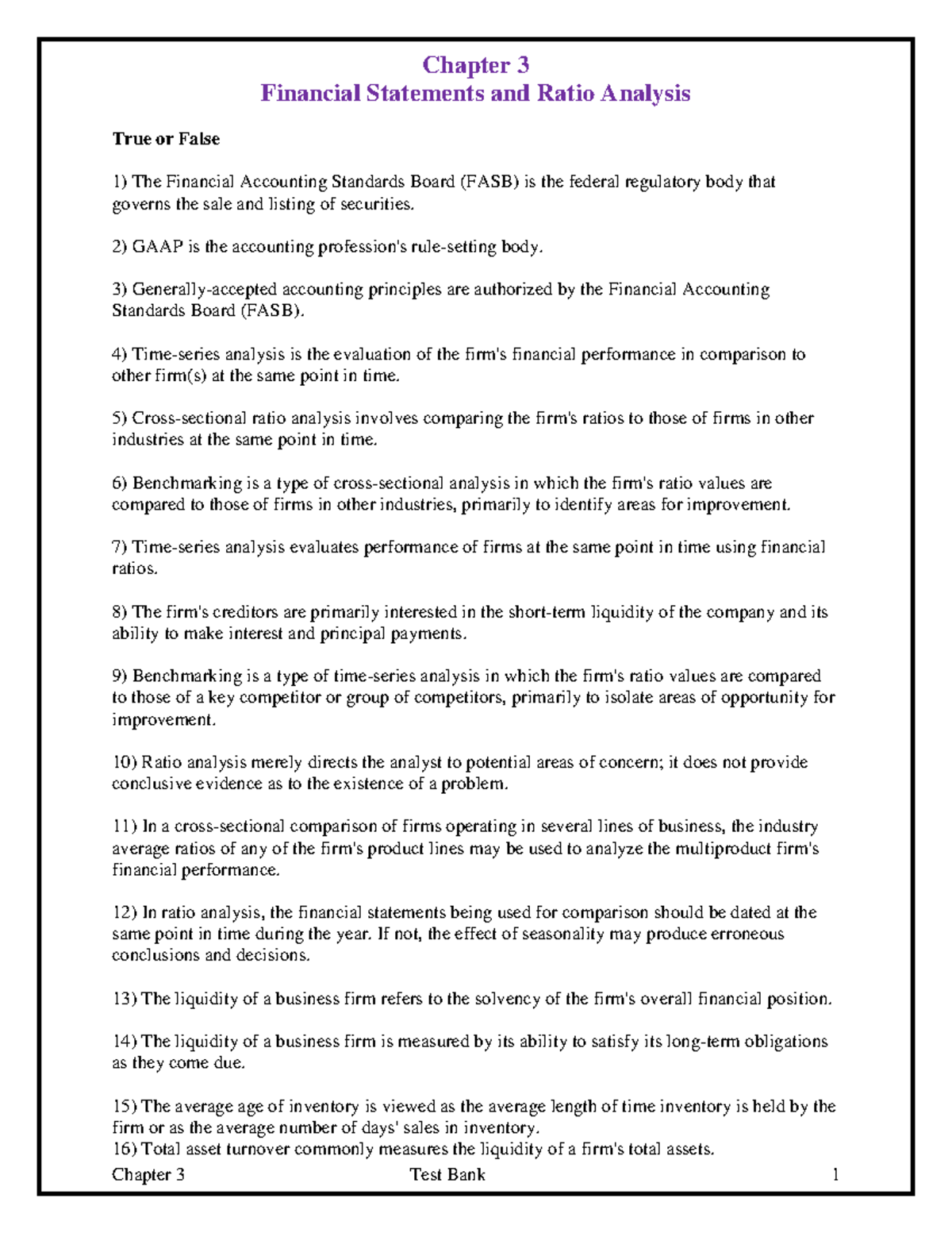 Financial Management CH3: Financial Statements & Ratio Analysis MCQs ...