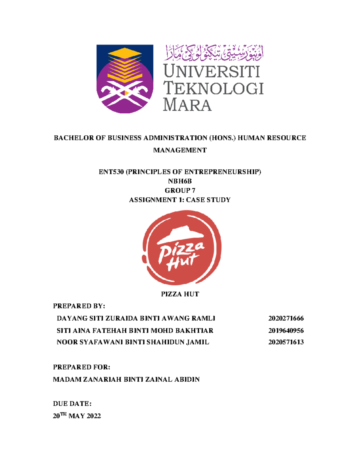 ENT530 Group 7 - Assignment 1: Case Study on Pizza Hut Business Model ...