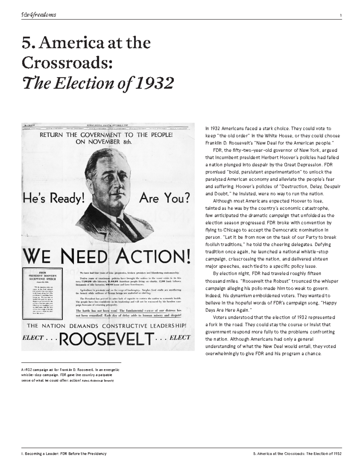FDR - Election of 1932 - hekko - 5. America at the Crossroads: The ...