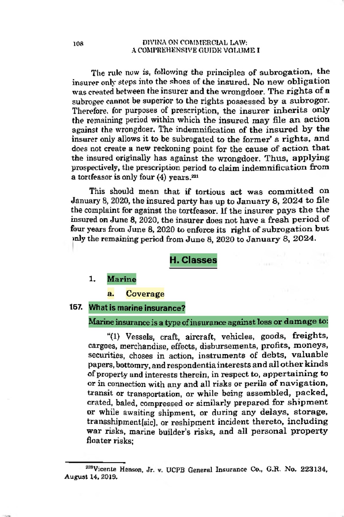 J9JC9B0M DIVINA ON COMMERCIAL LAW: INSURANCE PRINCIPLES & CASES - Studocu