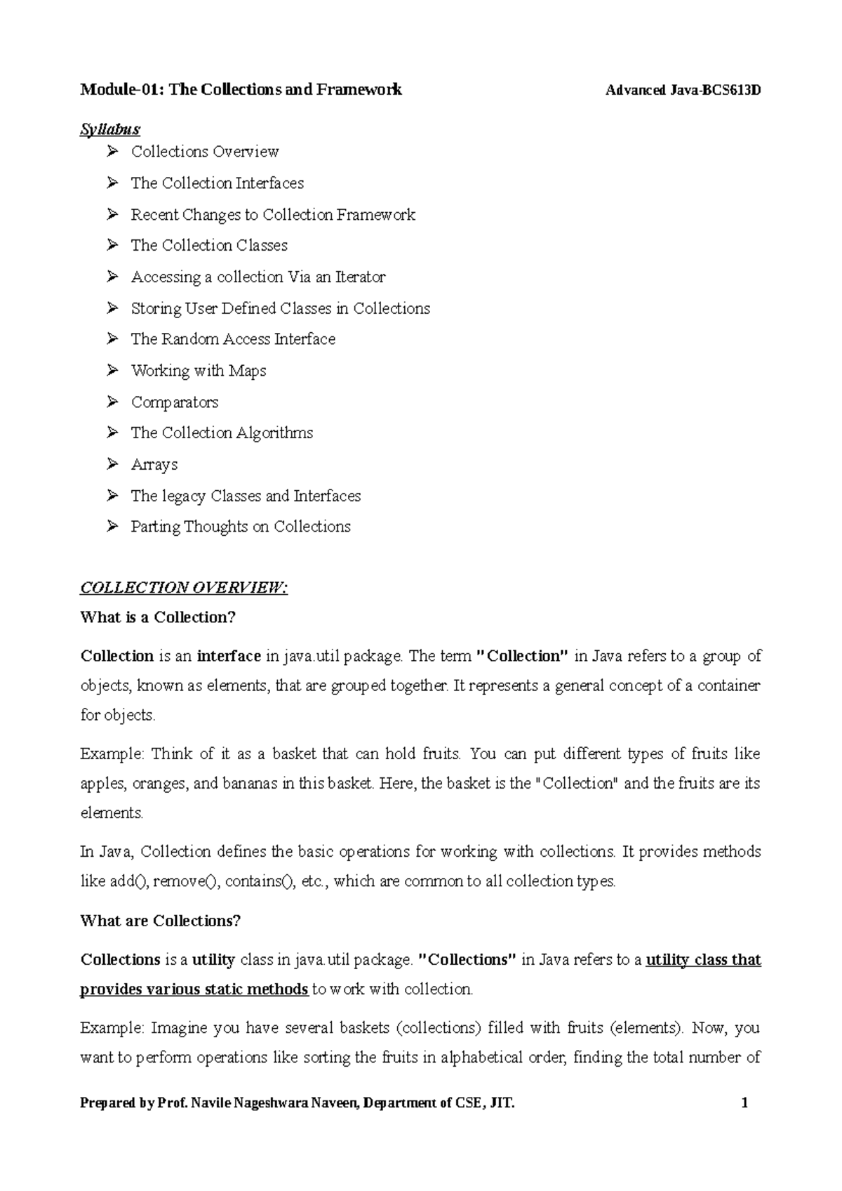 Advanced Java Collections Framework Overview (CSE Module-01) - Studocu