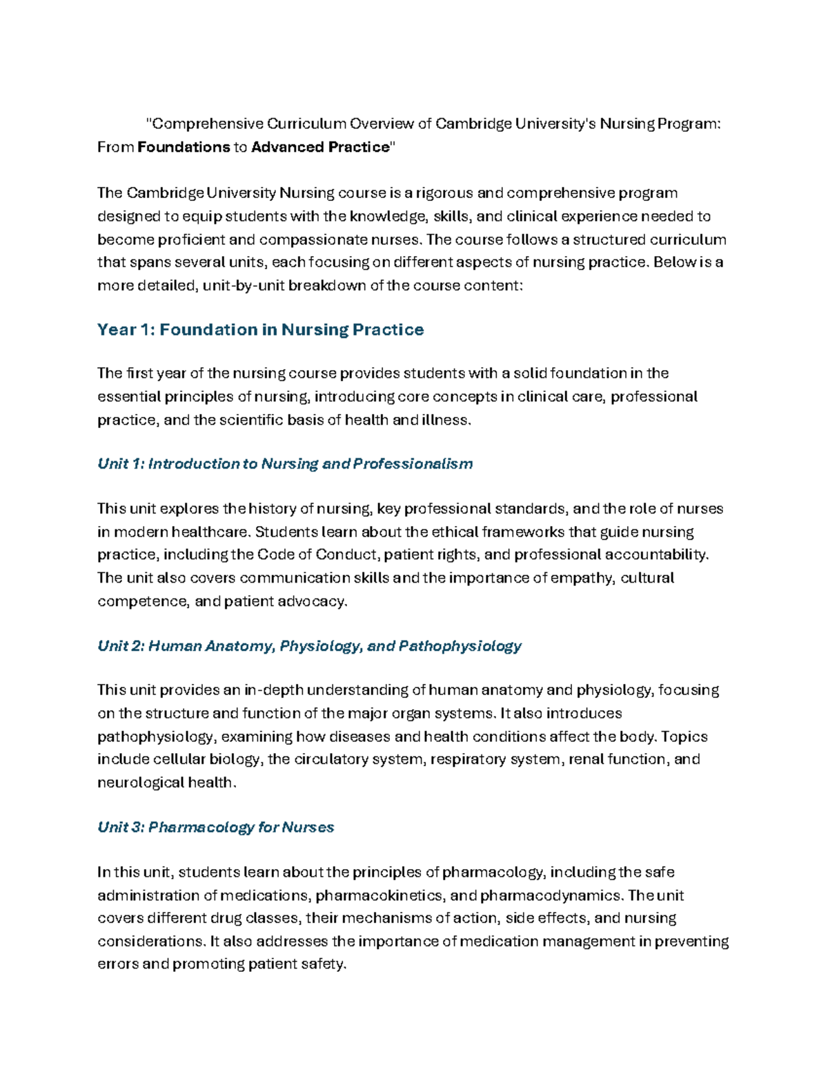 Cambridge Nursing Program Overview: From Foundations to Advanced Care ...