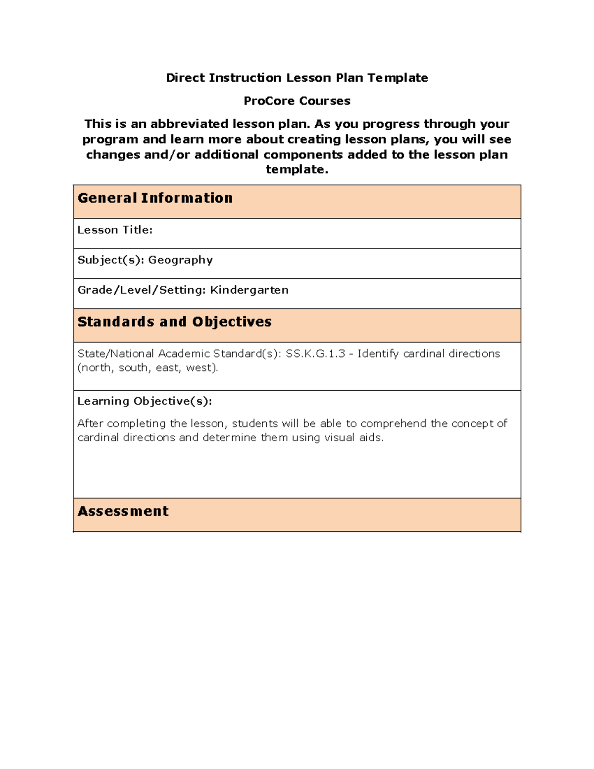 Direct Instruction Lesson Plan Template for Geography K-Grade - Studocu