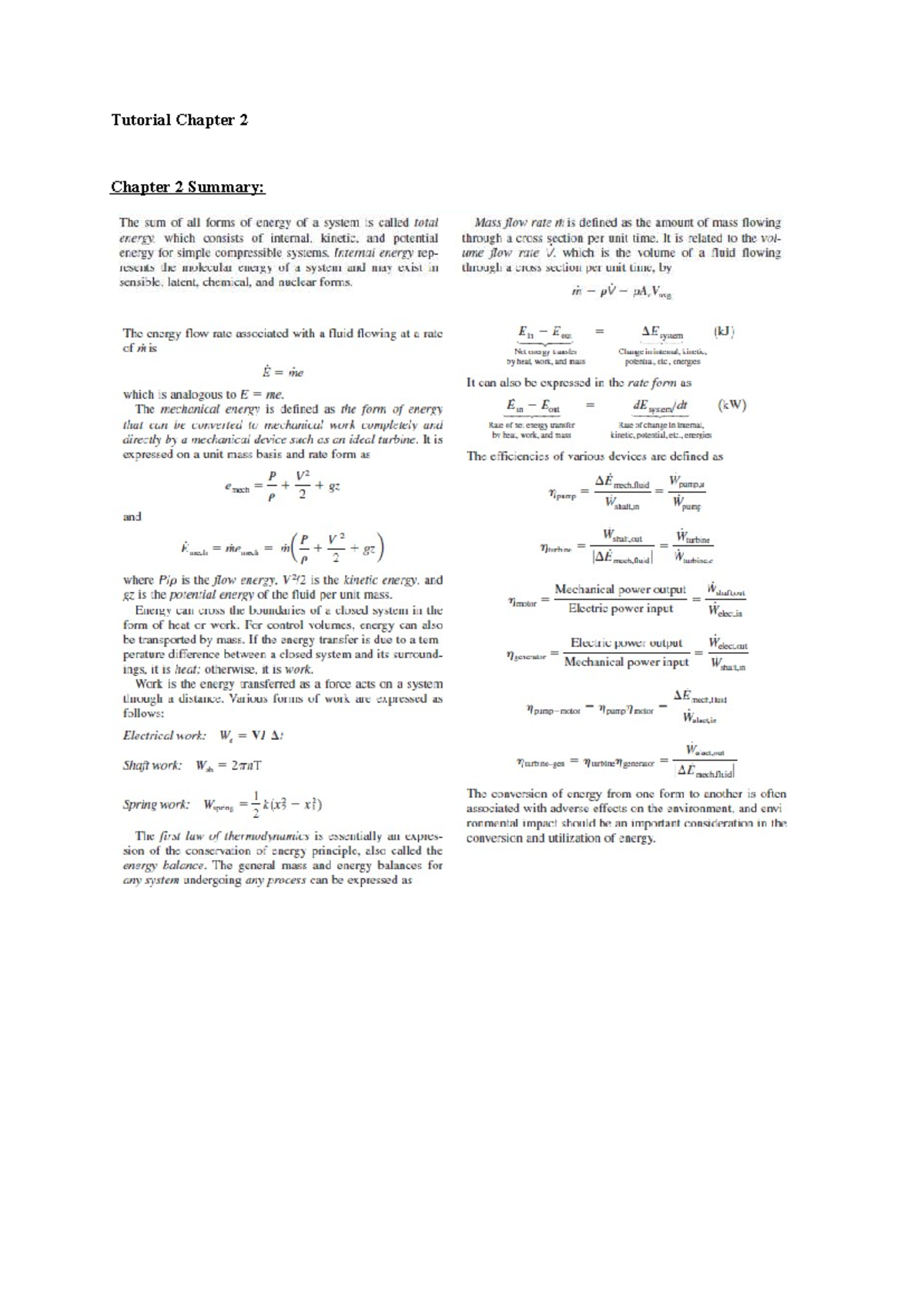 Thermodynamics Tutorial CH2: Summary of Key Concepts and Examples - Studocu