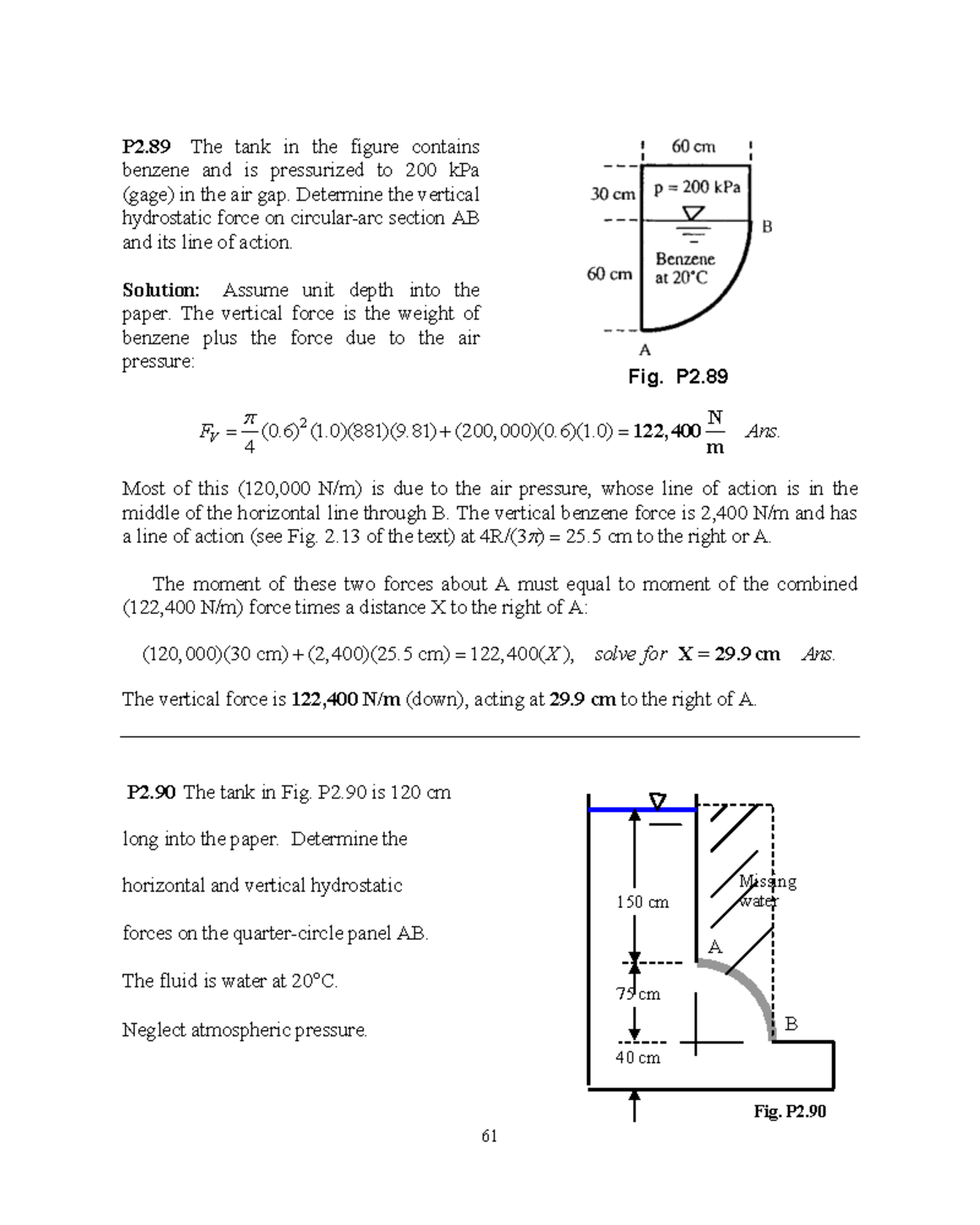 P2.89 & P2.90 Hydrostatic Force Calculations - Solutions Manual Part 69 ...