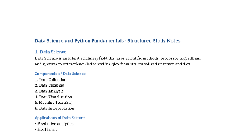Data Science & Python Fundamentals Study Notes 1 - Studocu