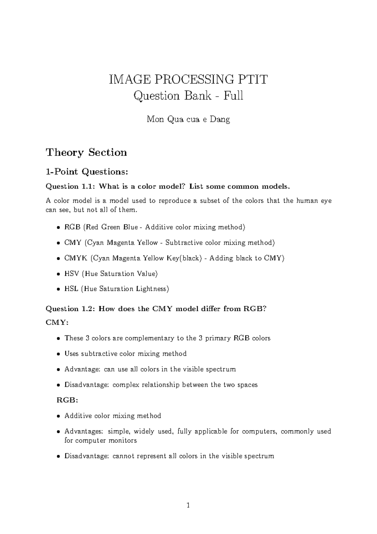 IMAGE PROCESSING PTIT Question Bank: Theory & Practice - Studocu