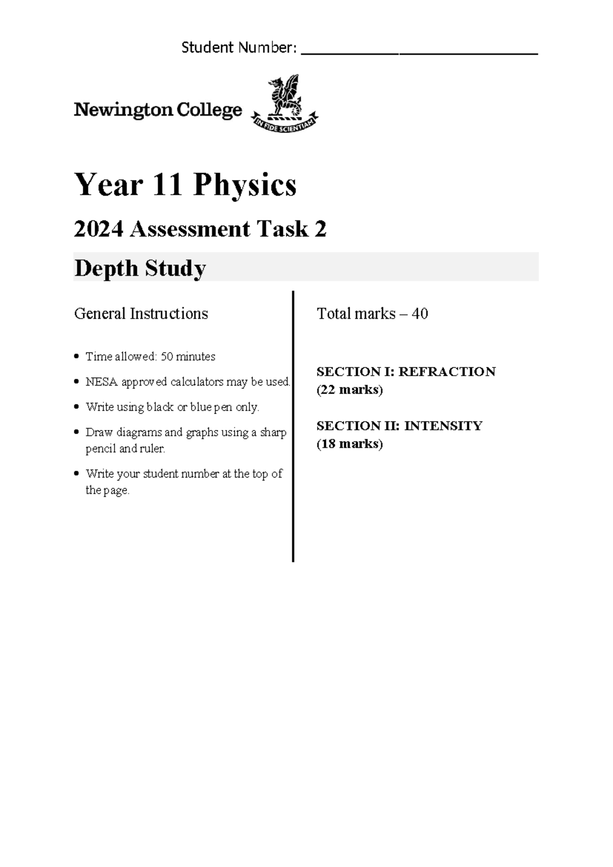 11 Physics Assessment Task 2: Depth Study 2024 - Studocu
