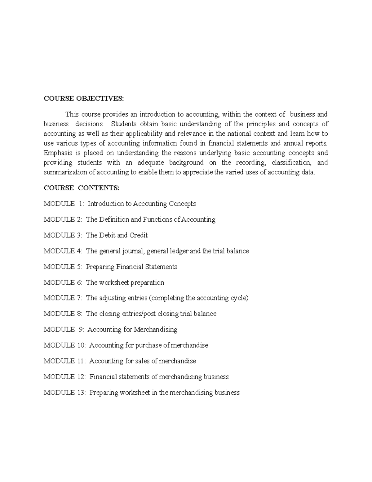 Module IN: Introduction to Accounting Concepts and Principles - Studocu